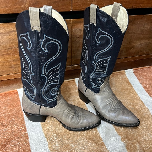 Larry Mahan | Shoes | Vintage Larry Mahan Blue And Gray Leather Cowboy ...